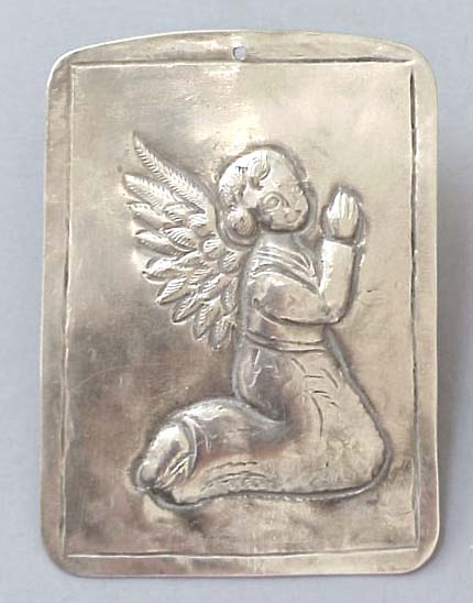 Antique Silver Spanish Colonial Milagro, Ex Voto of Angel